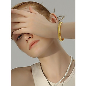KeyStyle Gold Bangles for Women Thin Stretch Bracelets, High Polished Snake Link Flexible Bangle Bracelet (10mm wide)