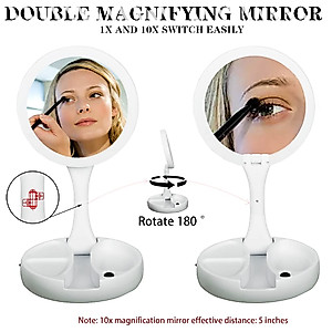 Softfree Lighted Folding Makeup Mirror, 1X/10X Magnification Double Sided Mirror, 5.9Inch LED Vanity Mirror for Travel, Home (White)