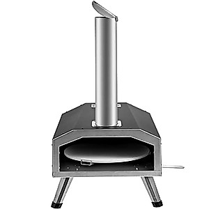VEVOR Multi-fuel Outdoor Pizza Oven, 12-inch Gas & Wood Fired Pizza Maker with Auto Rotatable Stone, Portable Pizza Ovens for Outside Backyard Camp, Carry Cover, Shovel, CSA Certified, Black