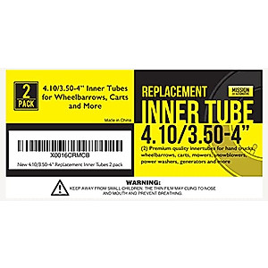 Premium Replacement Tire Inner Tubes - 2 Pack - 4.10/3.50-4"- Great for Hand Truck Dollies, Wheelbarrows, Lawn Mowers, and Trailers - Utility Tools - Mission Automotive