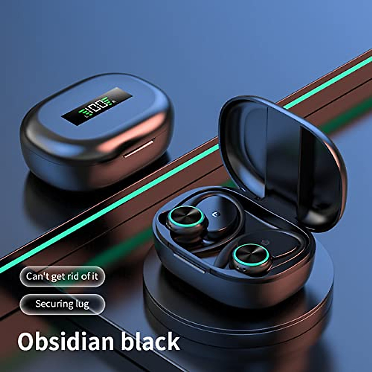 Lovskoo Wireless Earbuds, Over-Ear Bluetooth Earbuds 5.3 Headphones with Earhooks, Wireless Earphones with 50Hrs Playback HD Stereo Audio LED Display for Sports, in Ear Bluetooth Cool Stuff (Black)
