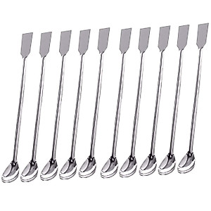 Sunnyglade 10PCS 2 in 1 Stainless Steel Lab Spoon Spatula/Laboratory Sampling Spoon Mixing Spatula