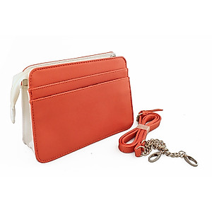 Pouchee Avi Vegan Leather Purse Organizer that doubles as a Clutch and Cross Body Bag (Coral/Cream)