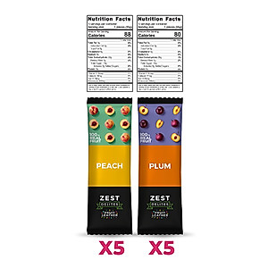 Fruit Snacks by Zest Delites, Fruit Leather, Healthy Snacks for Adults, Dried Fruit Bars, Gluten Free Fruit Strips, Vegan Healthy Snacks, Fruit Strips, Peach, Plum, 0.88 oz x 10