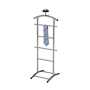 Pilaster Designs Modern Black Wood Carlsen Chrome Metal Clothes Organizer Rack, Suit Valet Stand