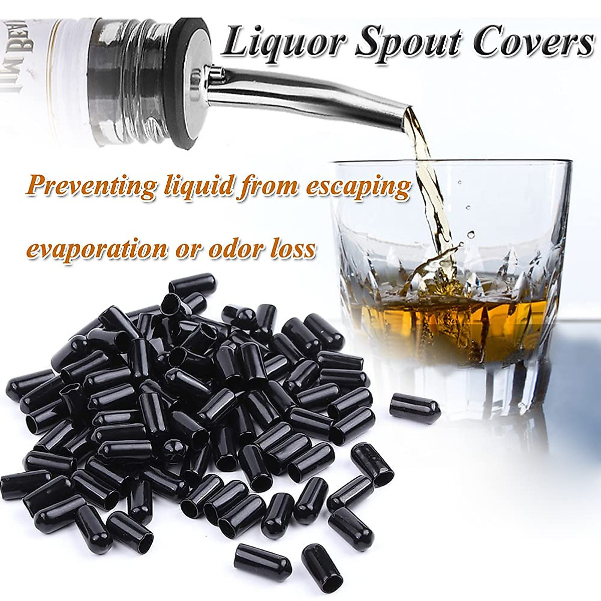 100 Pcs Pourers Dust Covers，liquor spout covers, Dispenser Spout Dust Rubber Caps for Olive Oil Liquor Bottles, Black (Black)