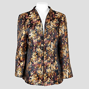 Black Gold Small Floral Brocade Fabric, Jacquard Fabric, Fabric by Yard, 29" Wide