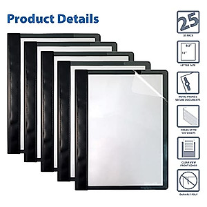 Ultra Durable Clear Front Report Covers, 25 Per Box, Letter Size, Black, Poly Back Cover, with Fasteners, Lay Flat, by Better Office Products, Box of 25