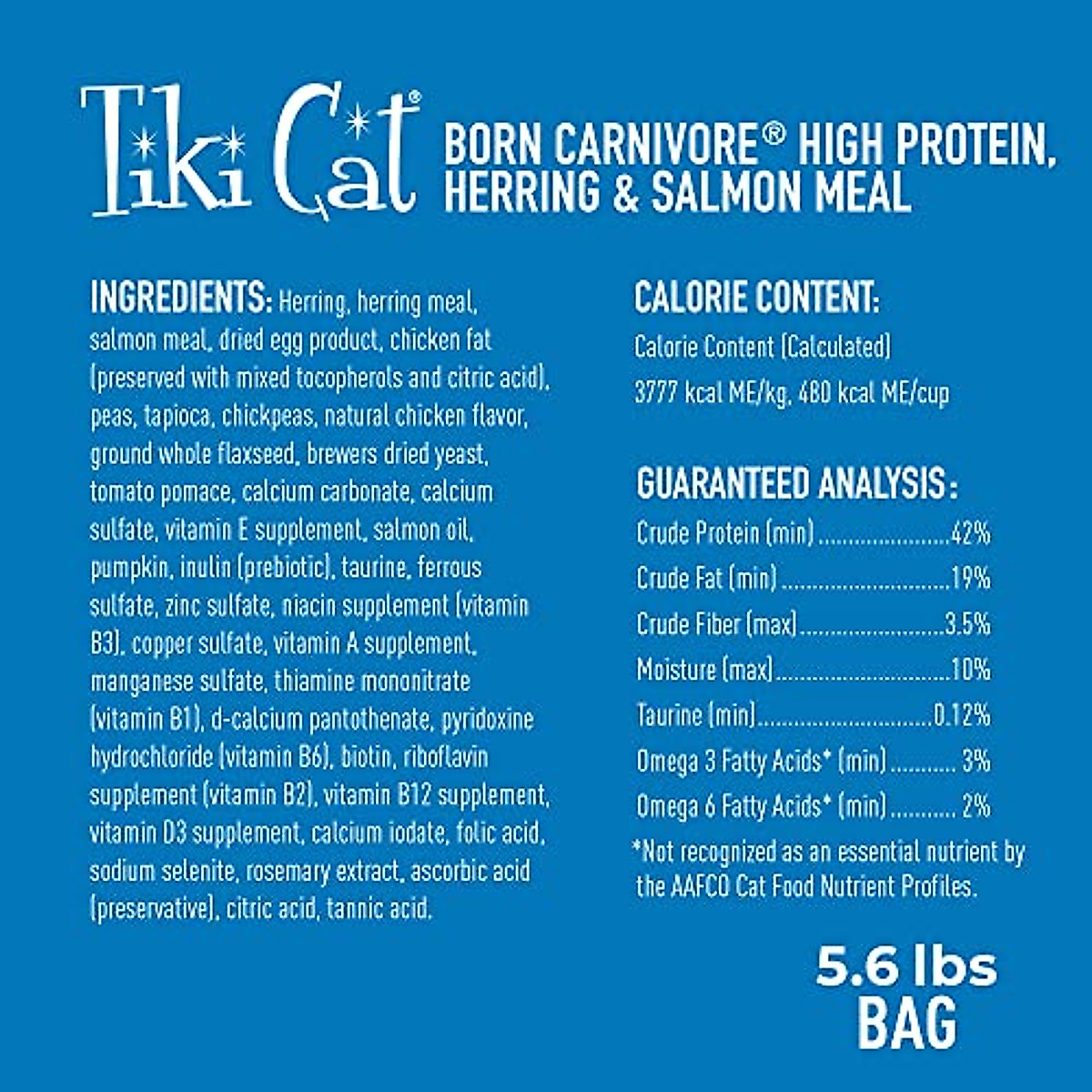 Tiki Cat Born Carnivore High Protein, Herring & Salmon Meal, Grain-Free Baked Kibble to Maximize Nutrients, Dry Cat Food, 5.6 lbs. Bag