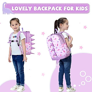 VASCHY Dinosaur Toddler Backpacks, Cute Water Resistant Little Boys Girls Backpack Chest Strap for Kindergarten,Rucksack Schoolbag Bookbag for Kids Pink