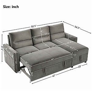 ATY Reversible Sectional Sofa Bed with 2 Pull-Out Sleepers, L-Shape Corner Couch with Storage Chaise, 3 Seat Both Left Right Handed with loveseat, 82.1 Grey Brown