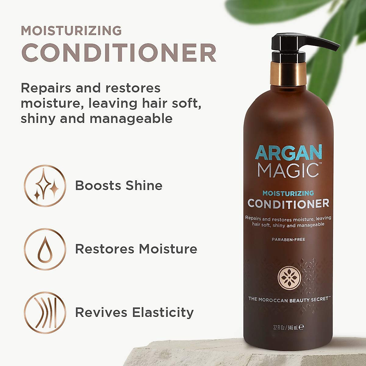 Argan Magic Moisturizing Conditioner - Detangle, Hydrate, and Repair Dry and Chemically-Damaged Hair Types | Nutrient-Rich | Made in the USA, Paraben Free, Cruelty Free (32 oz)