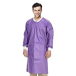 AMZ Medical Supply Disposable Lab Coat Small, Pack of 10 Purple Disposable Lab Coats for Adults, 45 gsm SMS Painting Lab Coat Disposable with 3 Pockets, Snaps, Cuffs, Unisex Lab Coats Disposable