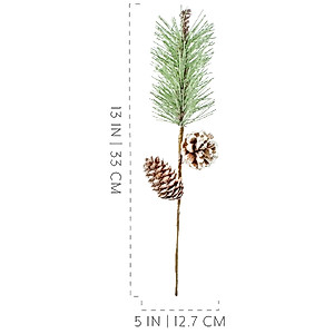 AuldHome Pine Cone Picks (6-Pack); Frosted Evergreen Christmas Decor Floral Stems for Wreaths, Vases and Holiday Arrangements
