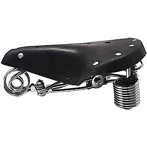 UNISTRENGH Vintage Bike Saddle Bike Seat Leather City Bike Saddle Spring-Loaded Touring Saddle Spring Saddle with Upgrade 4 Springs, with Clamp and Rivet (Black)