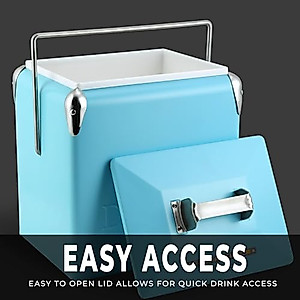 Permasteel 14-Quart Small Cooler Ice Chest | Retro Vintage Classic Style Hard Metal Cooler, PS-A205-14QT-TQ, Beverage Cooler for Camping Beach Picnic, Turquoise