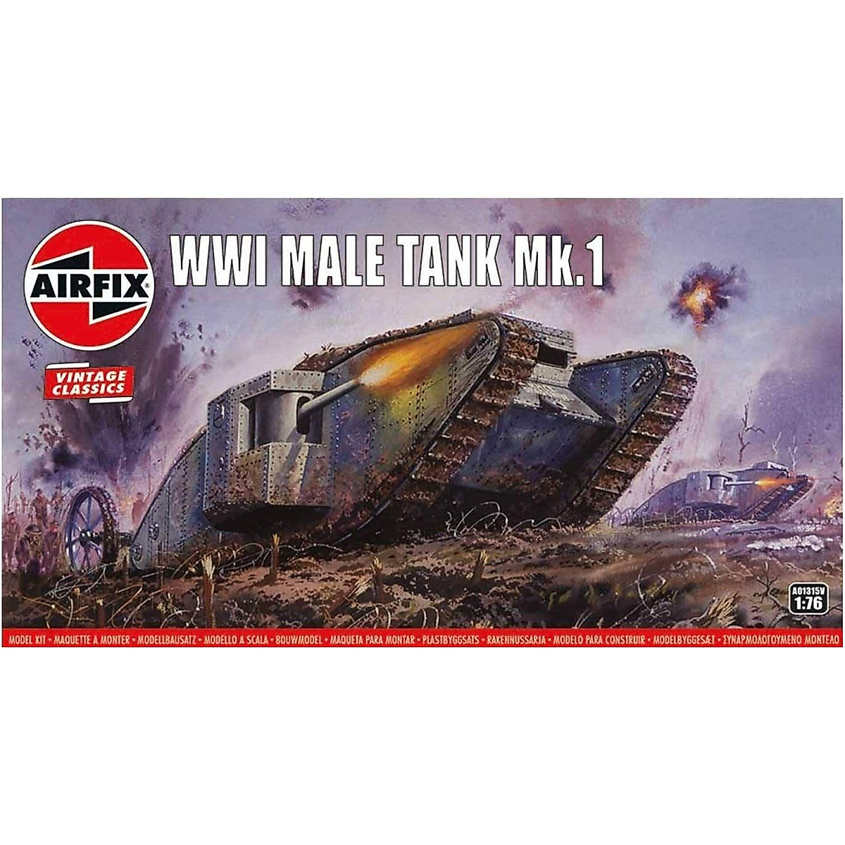 Airfix Model Tank - A01315V WWI Male Tank Mk.I, Plastic Model Kits for Adults & Kids 8+, 1:76 Scale, Skill Level 2, WW2 Theme Military Models, World War 2 Tanks
