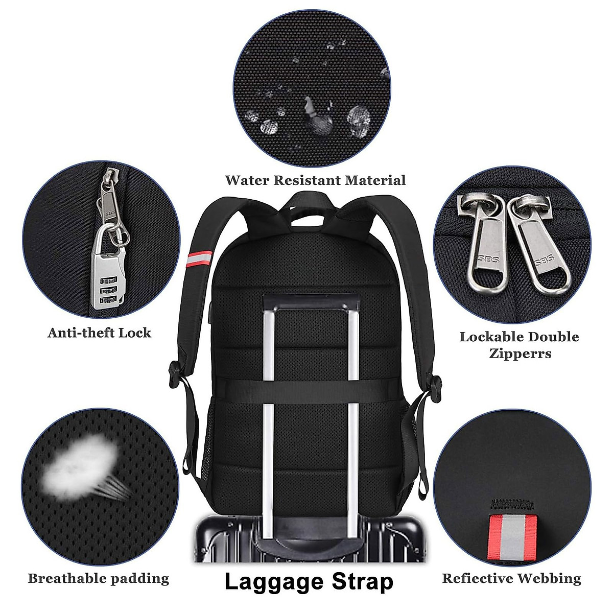 Travel Laptop Backpack,Extra Large Anti Theft College School Backpack for Men and Women with USB Charging Port,Water Resistant Big Business Computer Backpack Bag Fit 17 Inch Laptop and Notebook,Black