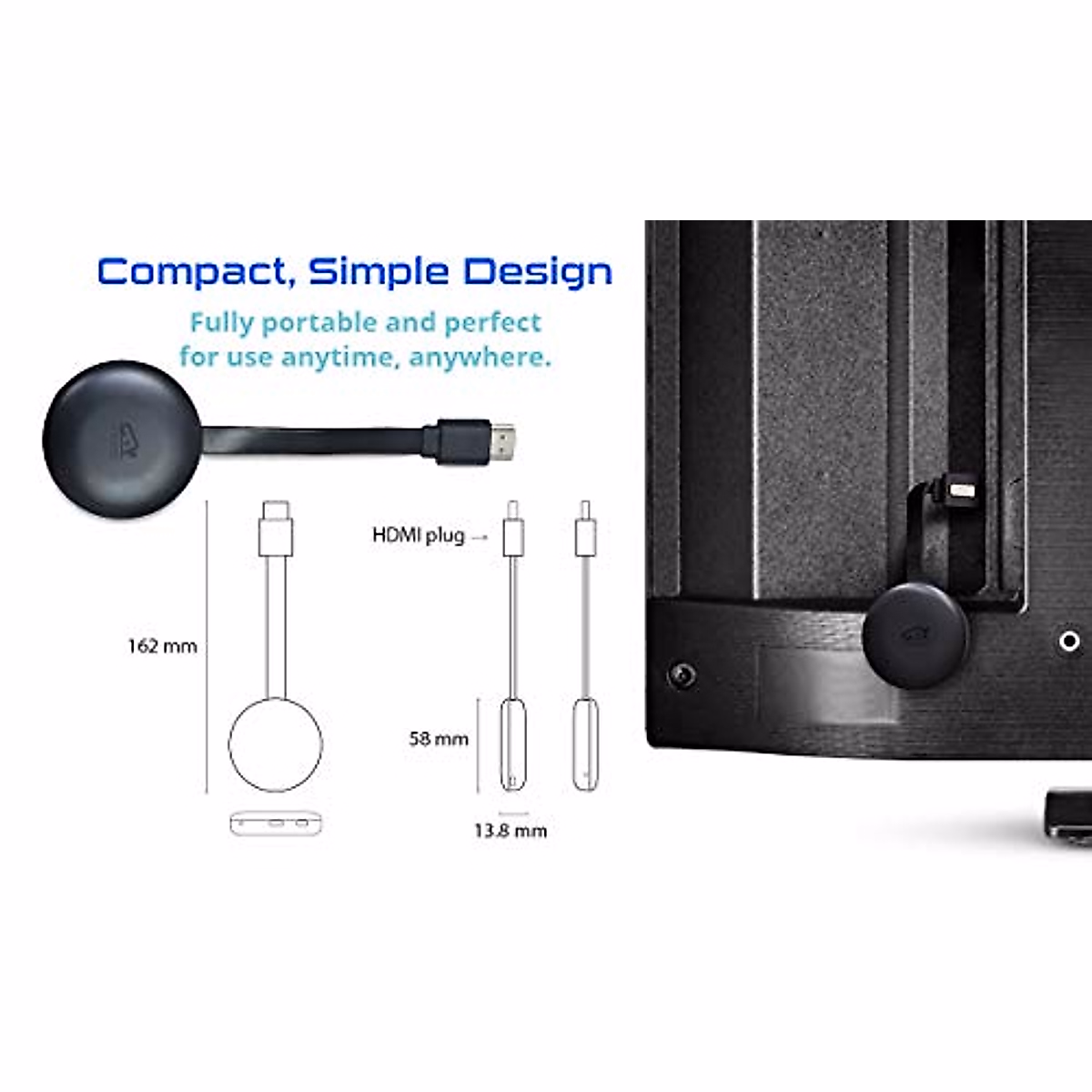 TV Buddy® Caster Wireless Streaming Full HD Videos Movies from Smartphone Tablet Computer to Widescreen TV Support AirPlay DLNA Miracast AirMirror Cross-System Mirroring