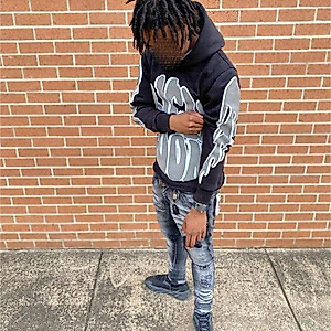 Sunwittafy Y2k Hoodie Men Women Letter Graphic Zip Up Hoodie Star Grunge Pullover Harajuku Sweatshirt Streetwear Jacket E-black