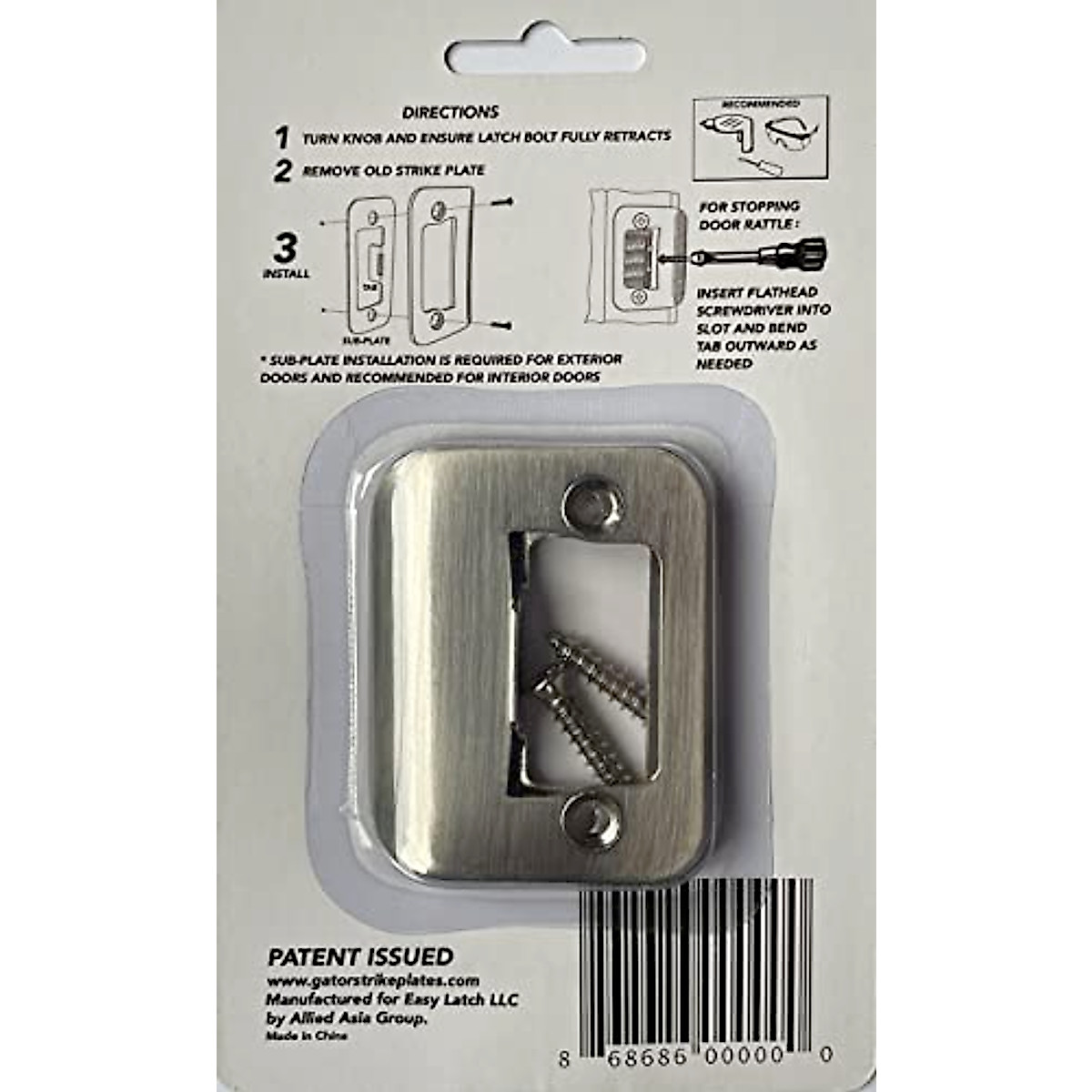 Gator Door Latch Restorer - Strike Plate (Satin Nickel)