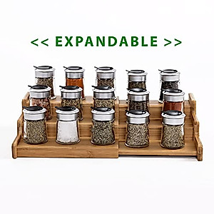 Seville Classics Bamboo Premium Wood 3-Tier Step Shelf Spice & Seasoning Storage Rack Organizer for Kitchen, Cabinet, Countertop, Pantry, Bathroom, Salon, Adjustable Expandable 8.5"-15" W Single