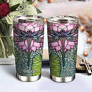 64HYDRO 20oz Dragonfly Gifts for Women, Valentines Day Gifts for Her, Birthday Gifts for Women, Mom, Wife, Daughter, Friends Lotus Flower Dragonfly Tumbler Cup, Travel Coffee Mug with Lid