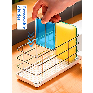 PFCTRJR Steel Kitchen Sponge Holder,Kitchen Sink Organizer Sink Caddy, Dish Brush Soap Holder Kitchen Sink Counter (Black)