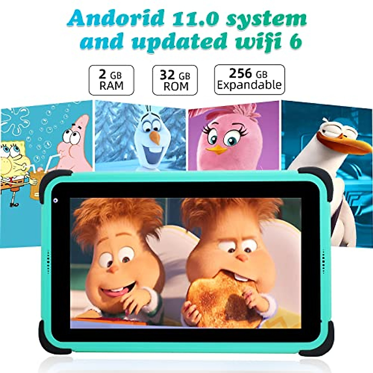 weelikeit Kids Tablet 7 inch Android 11, Learning Tablet for Children, 2GB + 32GB Toddler Tablets with YouTube, Netflix, WiFi 6, Bluetooth 5.0, Dual Camera, Shockproof Case, Stand, Stylus(Green)