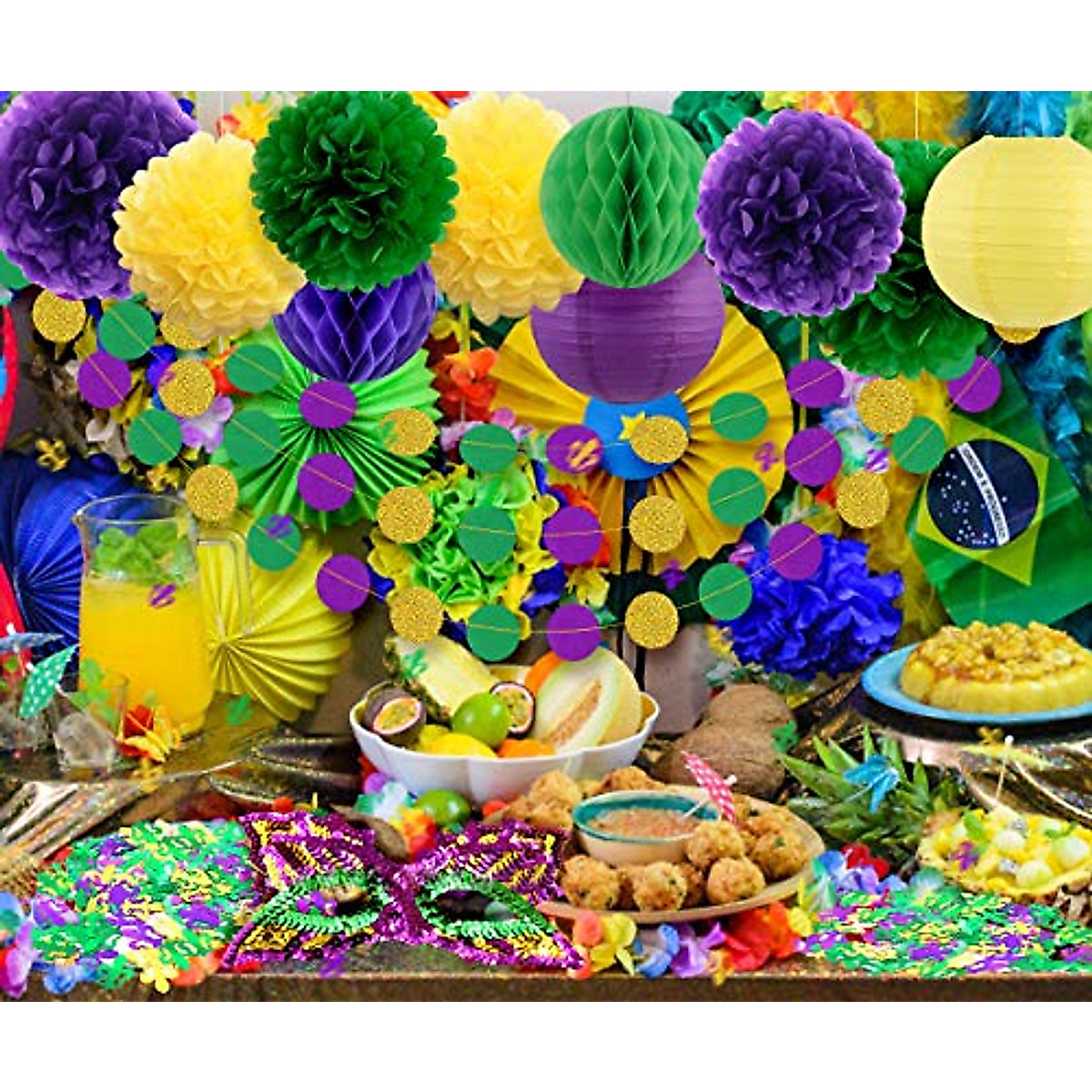 Mardi Gras Decorations Set for Fat Tuesday Private Party Masquerade Mask, De Lis Confetti and Paper Decorations