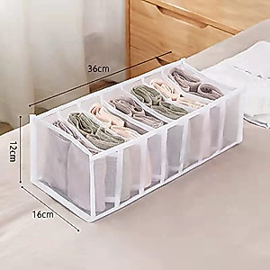 3 Pack Washable Wardrobe Clothes Organizer, Jeans Leggings Compartment Storage Box Closet, Drawer Organizers for Clothing, Folding Clothes Mesh Separation Organizer (White Jeans+T-shirts+Leggings)