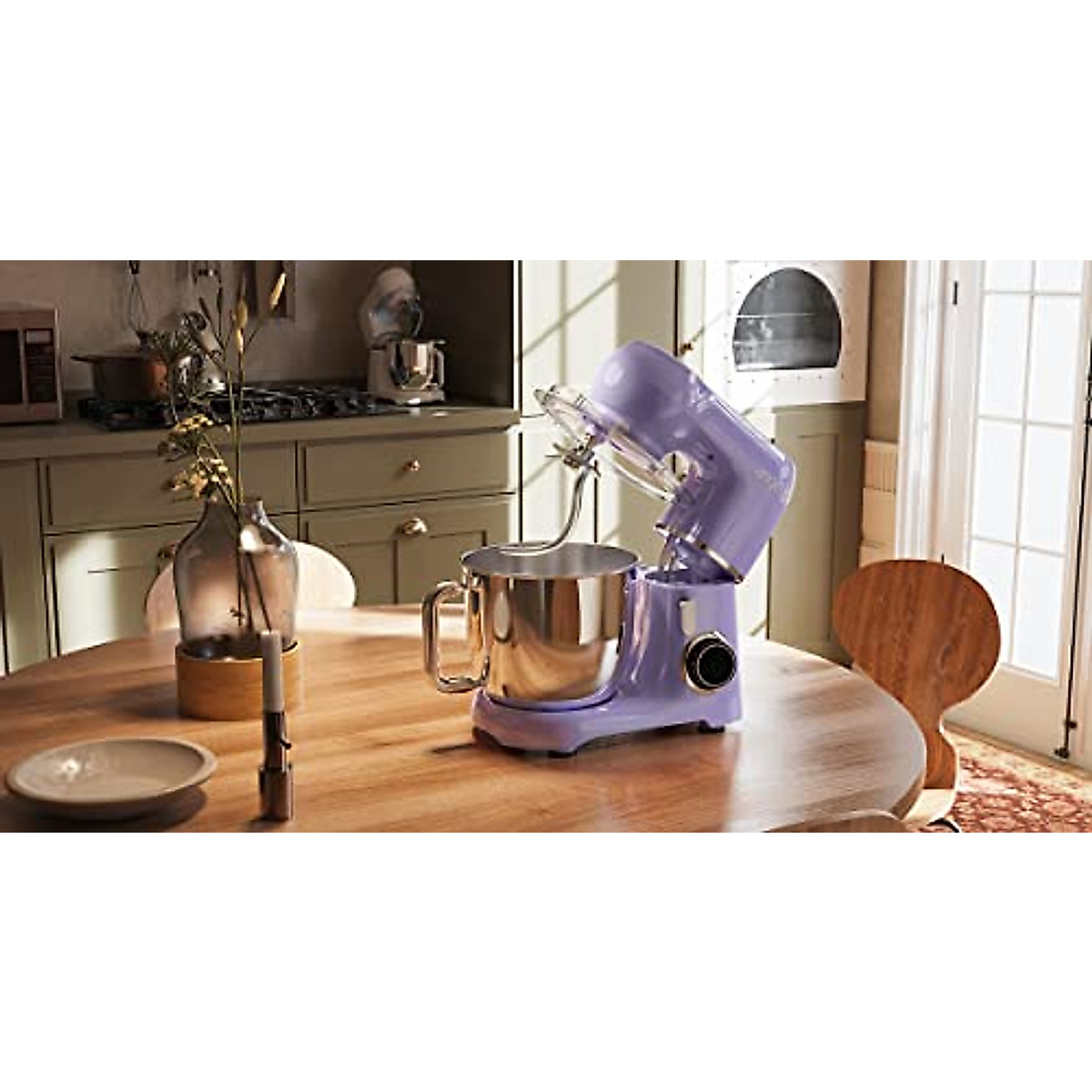 Mini Angel Electric Stand Mixer, 5.5 Quarts, Dough Hook, Flat Beater, Wire Whisk Attachments, 10+P Speeds with Splash Guard, Lavender with DIY STICKERS