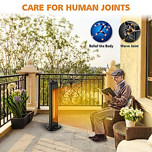 Electric Patio Heater, 1500W Outdoor Infrared Standing Heater with 90° Wide Oscillation, V0 Flame Retardant Material, Super Quiet Space Tower Heater, Ideal for Terrace Balcony Courtyard