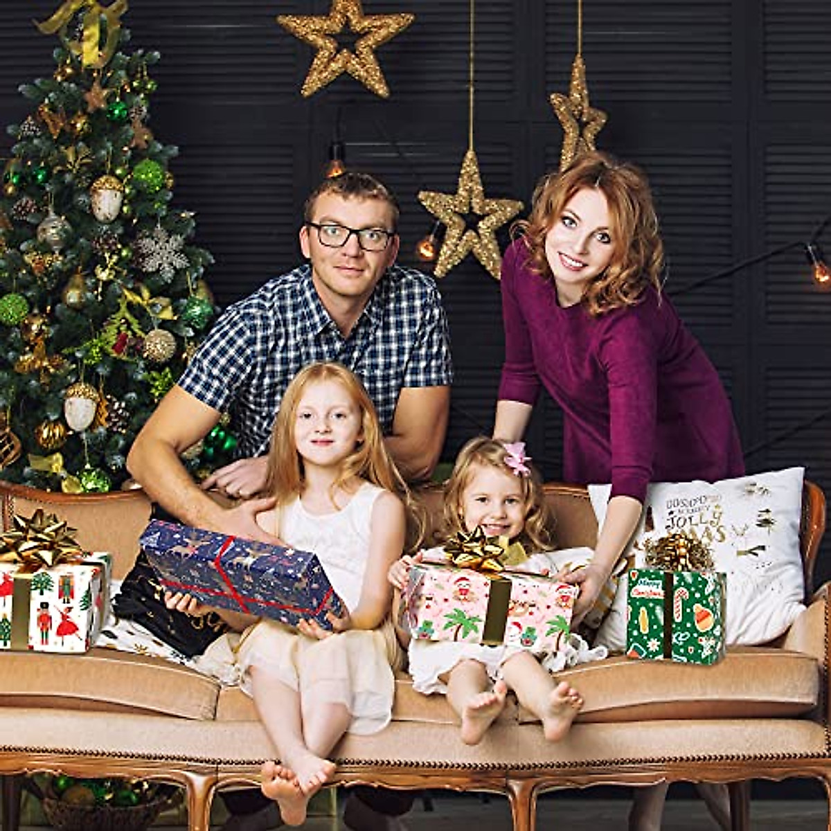 ZINTBIAL Christmas Wrapping Paper for Kids Boys Girls Baby Men Women - Holiday Gift Wrapping Paper Bundle Including Deer, Stockings, Snowflake, Nutcracker, Sloth - 29 x 42 Inches per Sheet (4 Jumbo Sheets) - 100% Recyclable, Easy to Store Not Roll