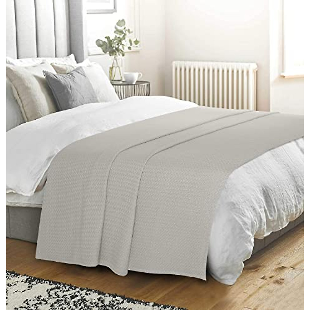 BELIZZI HOME 100% Cotton Bed Blanket, Breathable Bed Blanket Twin Size, Cotton Thermal Blankets Twin, Perfect for Layering Any Bed for All Season, Light Grey
