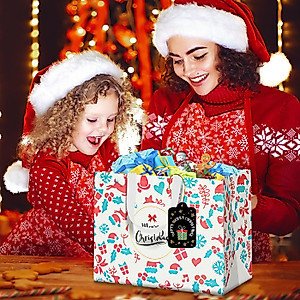 WLUSEAXI 12 Pack Large Christmas Gift Bags with 24 Christmas Gift Tags,Reusable Christmas Tote Bags with Handles,12.6"x9.8"x6.7" Christmas Bags for Gifts Wrapping for Xmas Holiday Party Favor