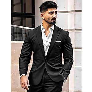 COOFANDY Men Slim Fit Suits Casual Lightweight Blazer Jackets One Button Tuxedos Dark Black
