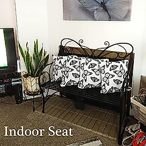 HLC Outdoor Bench Patio Outdoor Garden Bench Butterfly Cast Iron Metal with Armrests for Garden, Park,Yard, Patio, Porch, Lawn Double Seats Black