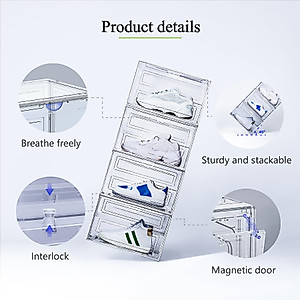 OMOPIN XL Shoe Storage Box,8 Pack Drop Side Shoe Boxes Clear Plastic Stackable,Sneaker Display Case with Magnetic Door Fit up to US 13（13.4”x 10.6”x 8.3”(8 Pack Clear)