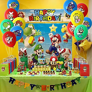 Rekcopu Brothers Super Balloons, Latex Party Balloons with Brothers The Theme Birthday Party Supplies,48pcs Brothers latex balloons Super Party Decorations