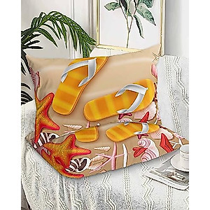 Edwiinsa Summer Beach Pillow Covers King Standard Set of 2 20x36 Bed Pillow, Tropical Ocean Conch Starfish Orange Slippers Plush Soft Comfort for Hair/Skin Cooling Pillowcases with Envelop Closure