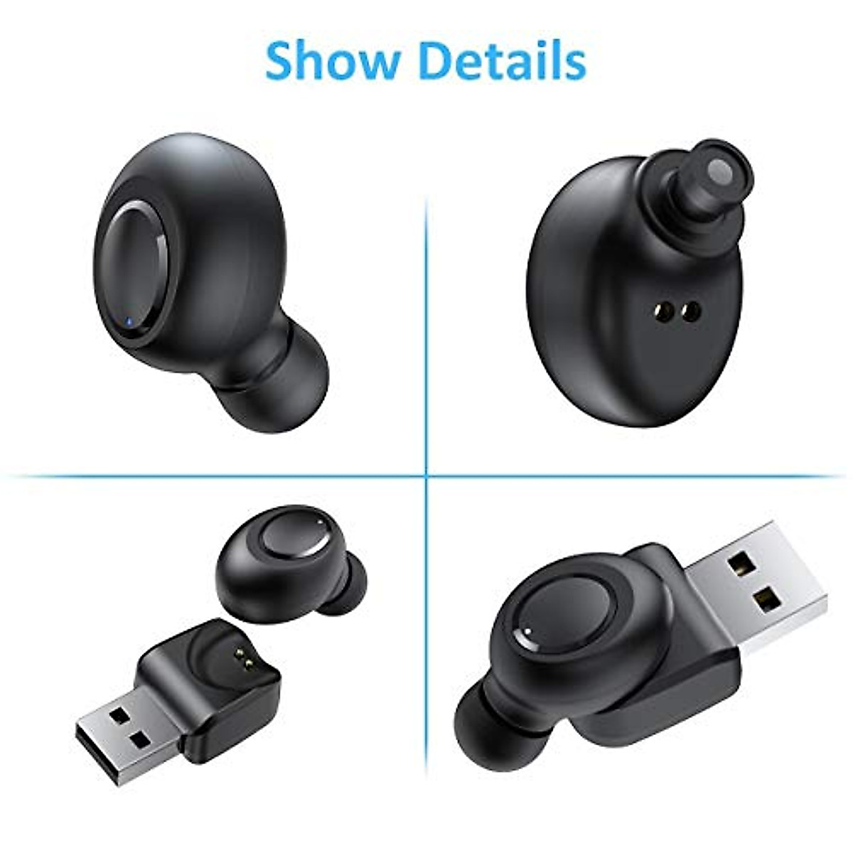 LEZII Single Bluetooth Earbud, Mini Invisible Wireless Headset, in Ear Headphones, Sport Earpiece with Mic, Magnetic USB Charging for Car Vehicle Business, Waterproof Earphones for Samsung iPhone