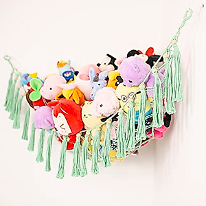 MAKEONEWO Stuffed Animal Toy Net Hammock -Handmade Large Macrame Toy Hammock Organizer Animal Display Corner Hanging Net Plush Toys Holder Boho Nursery Playroom Bedroom Kids Room Storage-Green…