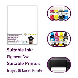 MR.R 8.5''x11'' Inkjet and Laser Compatible Printable Heat Transfer Vinyl Paper for Dark T-shirt Fabric, Made in USA (20 Sheets)