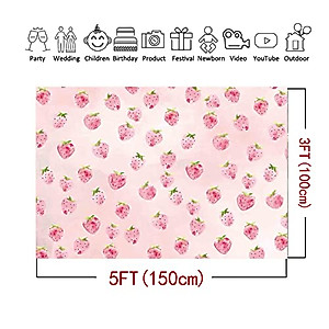 MAQTT Pink Strawberry Backdrop for Girls Birthday Party Decoration Strawberry Photography Background Baby Shower Supplies Cake Table Decor Wall Paper Photo Props 5x3ft