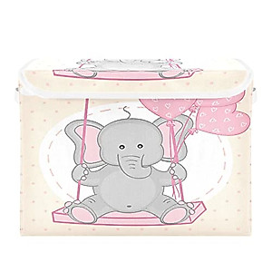 Kigai Cute Bowknot Elephant Storage Baskets for Shelves Foldable Closet Basket Storage Bins with Lid for Clothes Home Office Toys Organizers