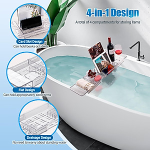 HOMEE Acrylic Bathtub Tray, Expandable Bath Caddy Tray for Bathtub, Bath Tub Tray Table, Adjustable Bath Shelf Tub Board Organizer Trays for Bathroom