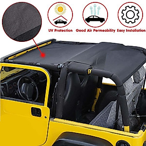 RT-TCZ Sunshade Mesh Bikini Top Cover Provides UV Sun Protection for 1997-2006 Jeep Wrangler TJ & Unlimited (TJ-Black)