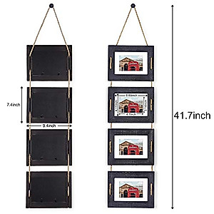 DLQuarts 5x7 Hanging Picture Frames Collage Wall Decor, 4-Frame Set, 3.5x5 with Mat or 5x7 Without Mat, Rustic Solid Wood Photo Frame Pack of 2 Weathered Black