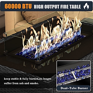 KHOLH 7 Pieces Patio Furniture Conversation Sofa Set with 44" Propane Gas Fire Pit Table, Outdoor Sectional Rattan Wicker Sofa Set